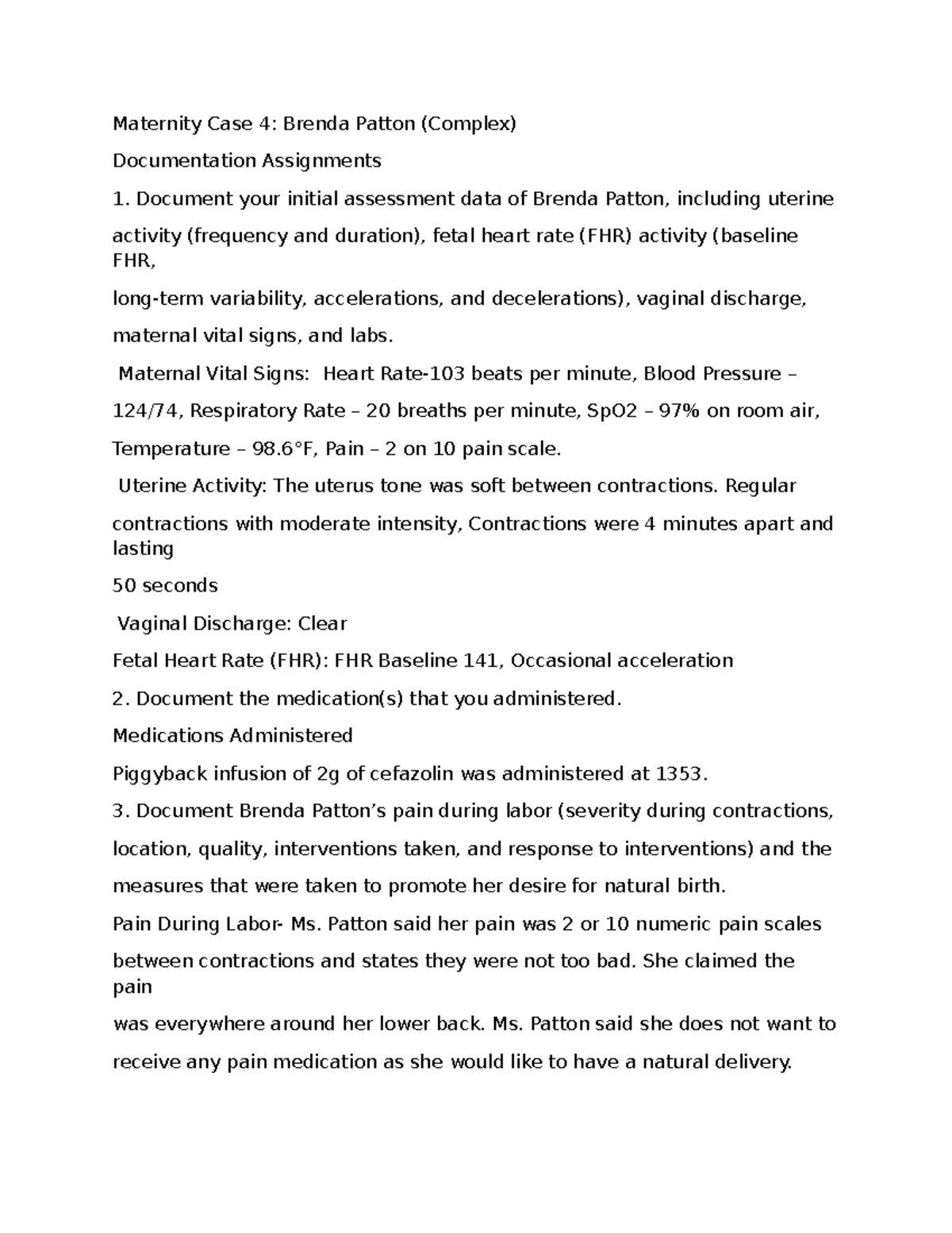 Maternity Case Study 4: Brenda Patton - Initial Assessment ...