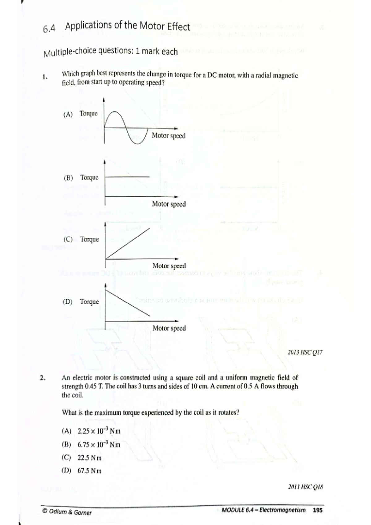 Strive 6.4 Electromagnetism: Motor Effect Applications & Questions ...