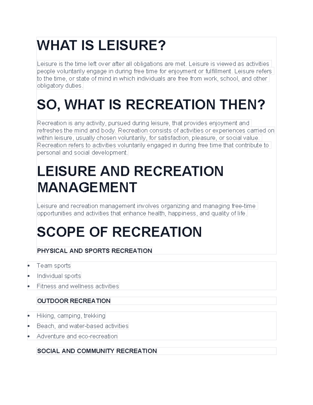Unit 1-3 RLM: Understanding Leisure and Recreation Management - Studocu