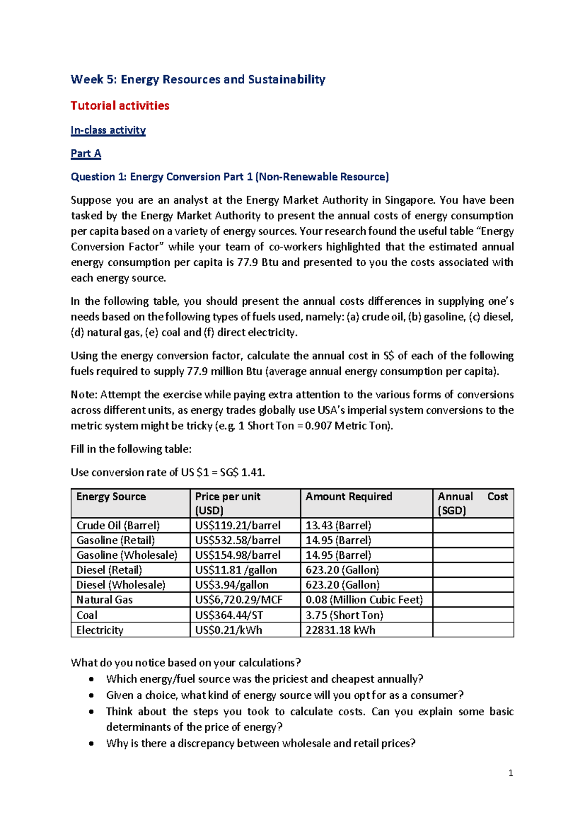 ENGR 101: Week 5 Tutorial on Energy Resources & Sustainability Analysis ...