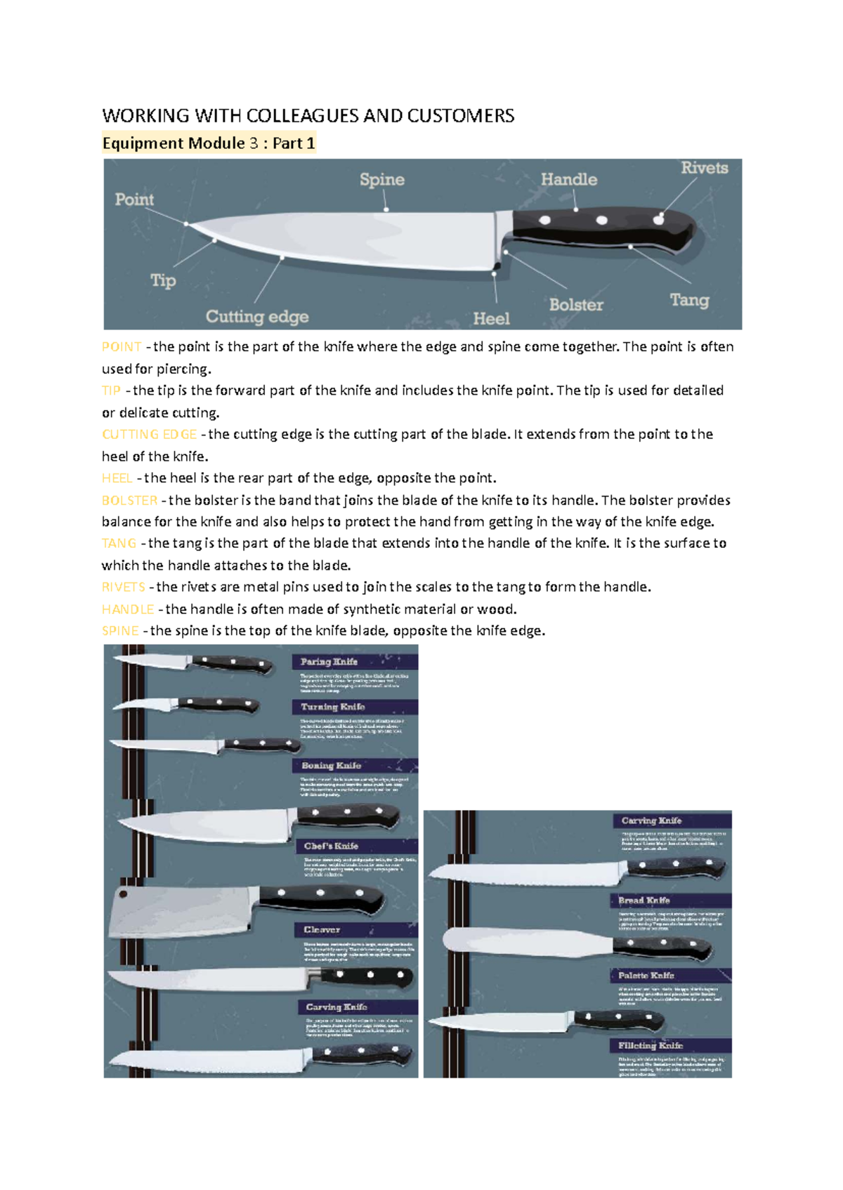 Hospitality Notes: Equipment & Food Preparation Module 3 - Studocu