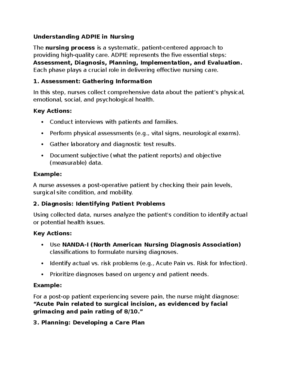 ADPIE in Nursing: Understanding the Care Process Steps - Studocu
