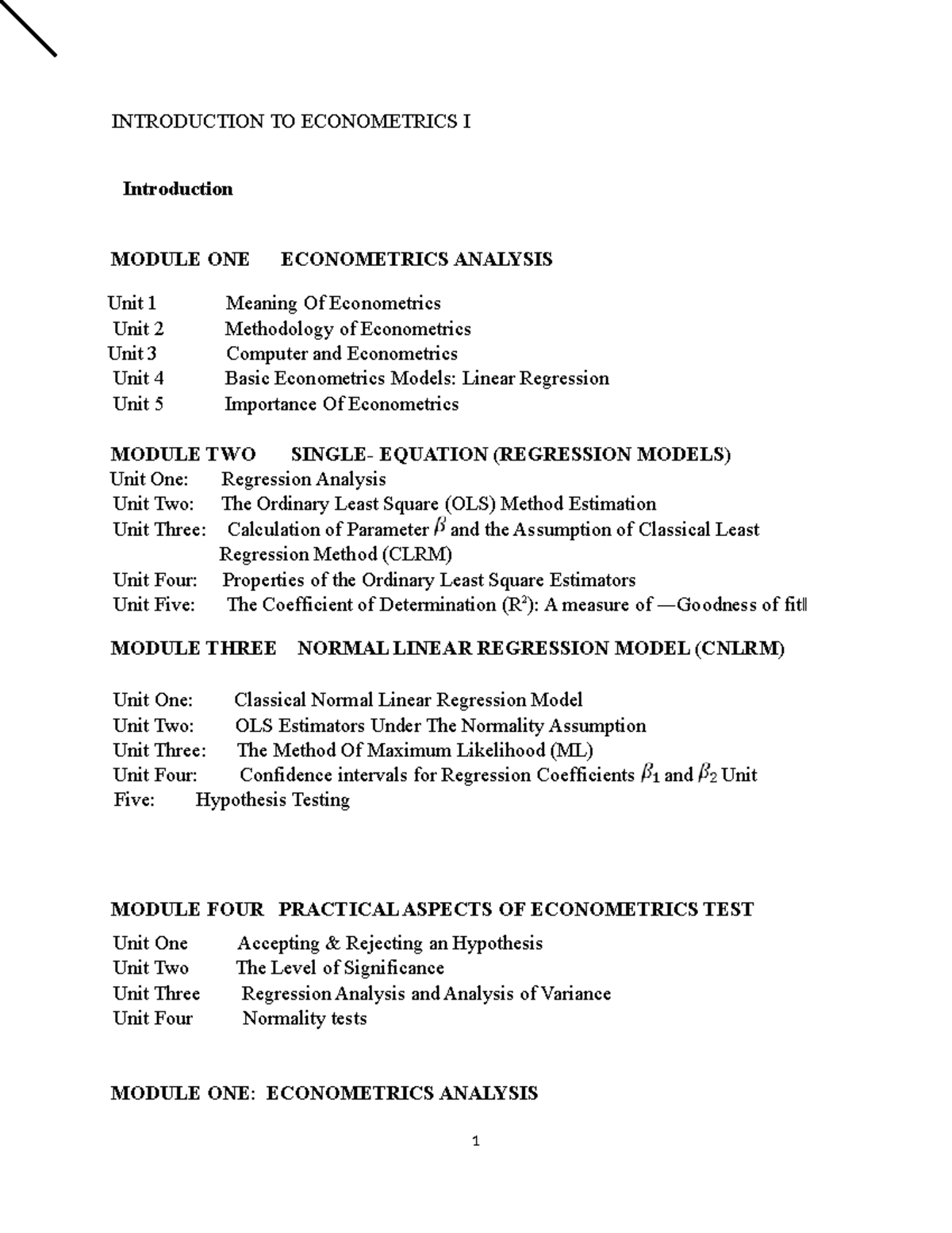 Econometrics I: Lecture Notes Summary and Key Concepts - Studocu