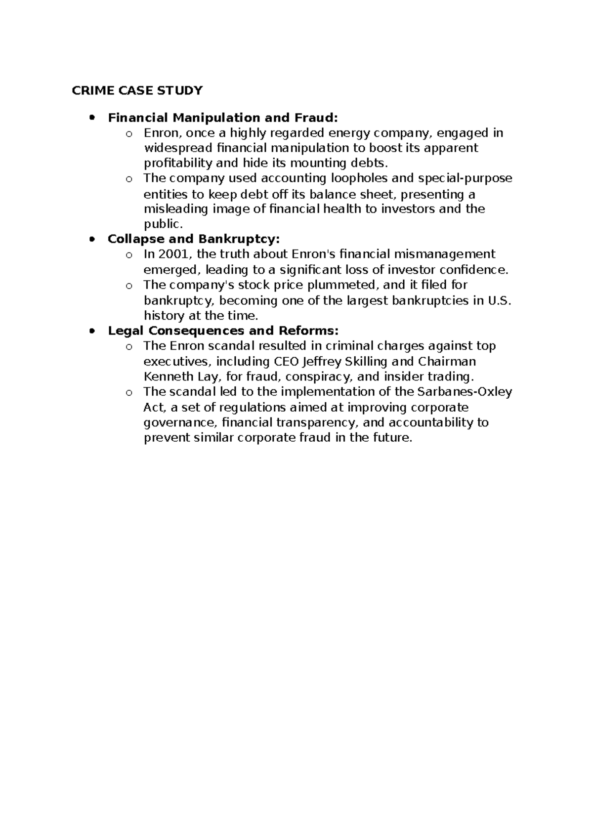 Crime caase study - CRIME CASE STUDY Financial Manipulation and Fraud ...