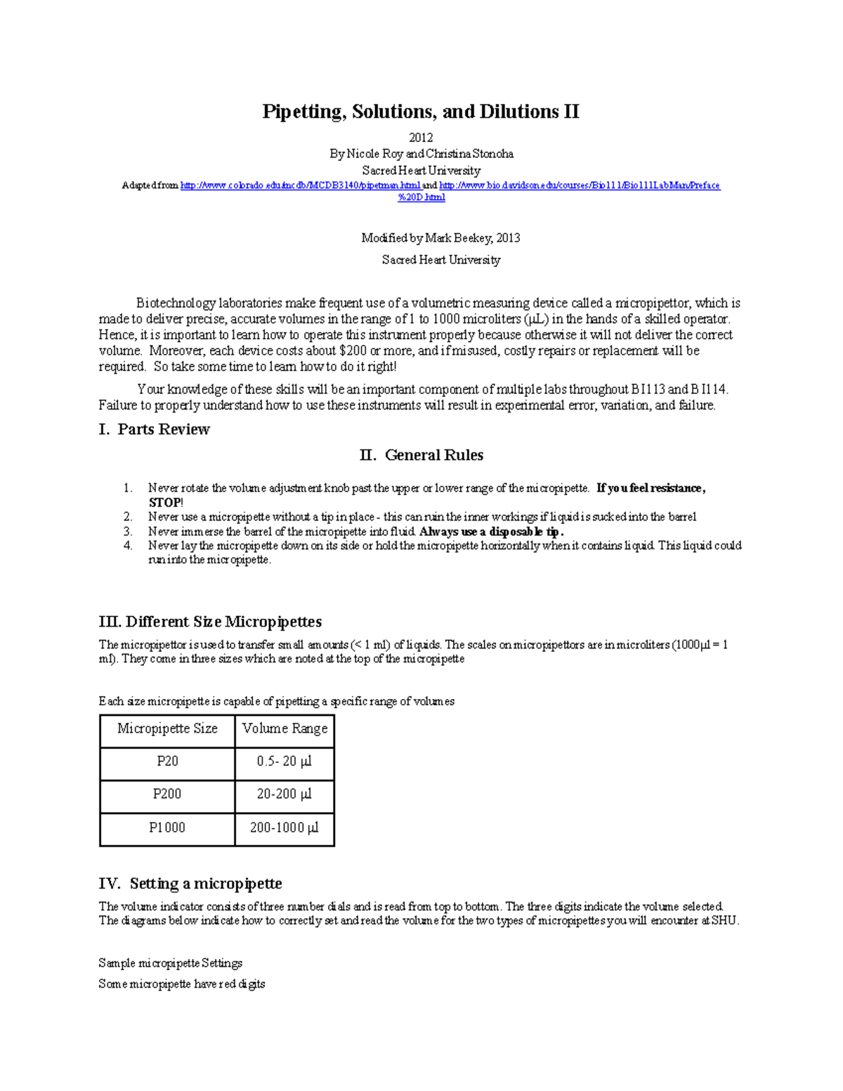 Pipetting, Solutions, and Dilutions Worksheet (BI113/BI114) - Studocu