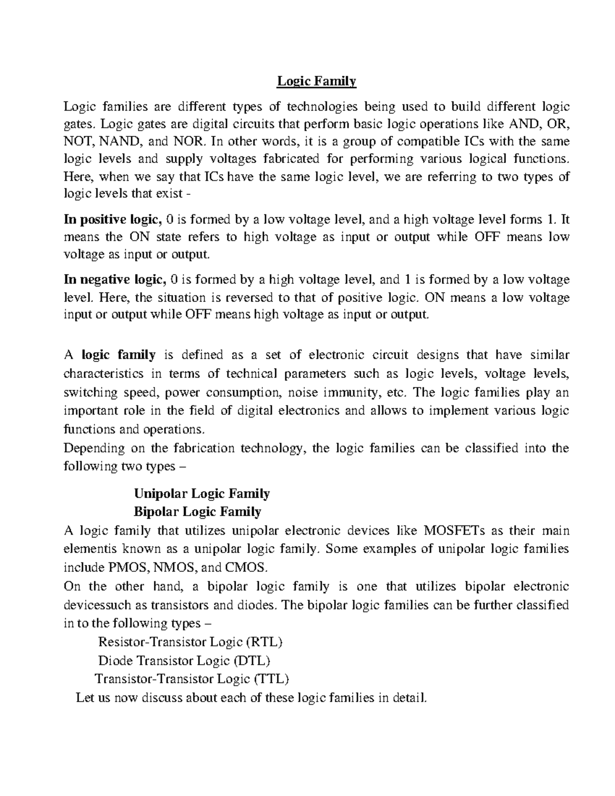 Logic Family Overview: Types, Characteristics, and Applications - Studocu