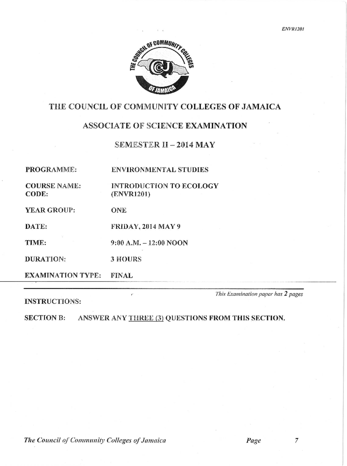 ENVR1201 Final Exam - Introduction to Ecology - Studocu