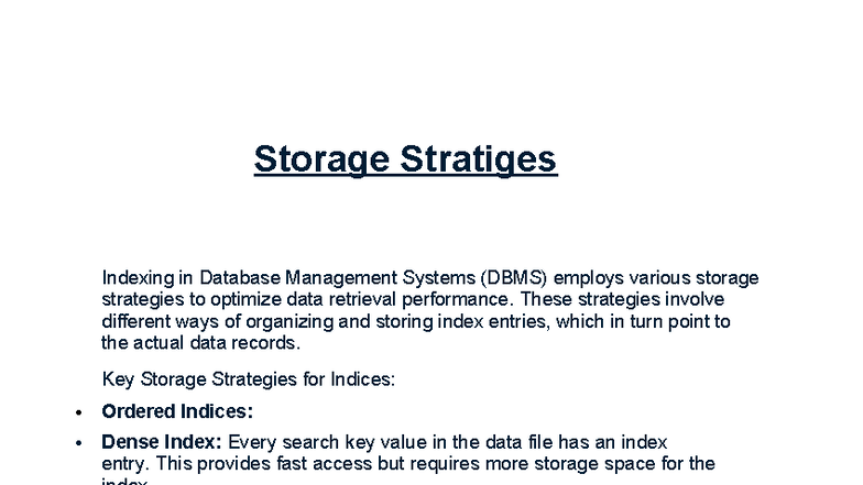 Storage Strategies in DBMS: Indexing Techniques Explained - Studocu