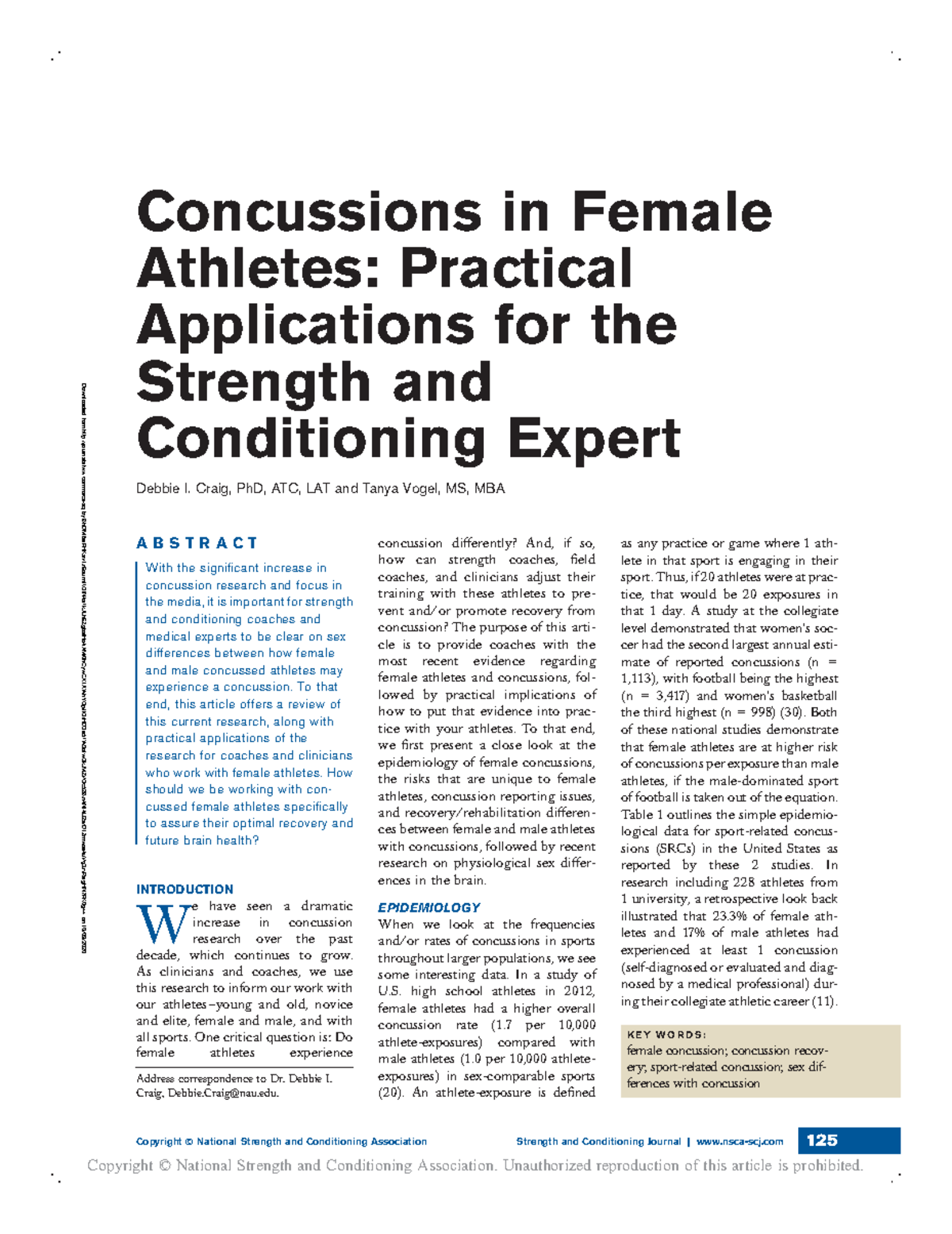 Concussions in Female Athletes Practical - Downloaded from journals.lww ...