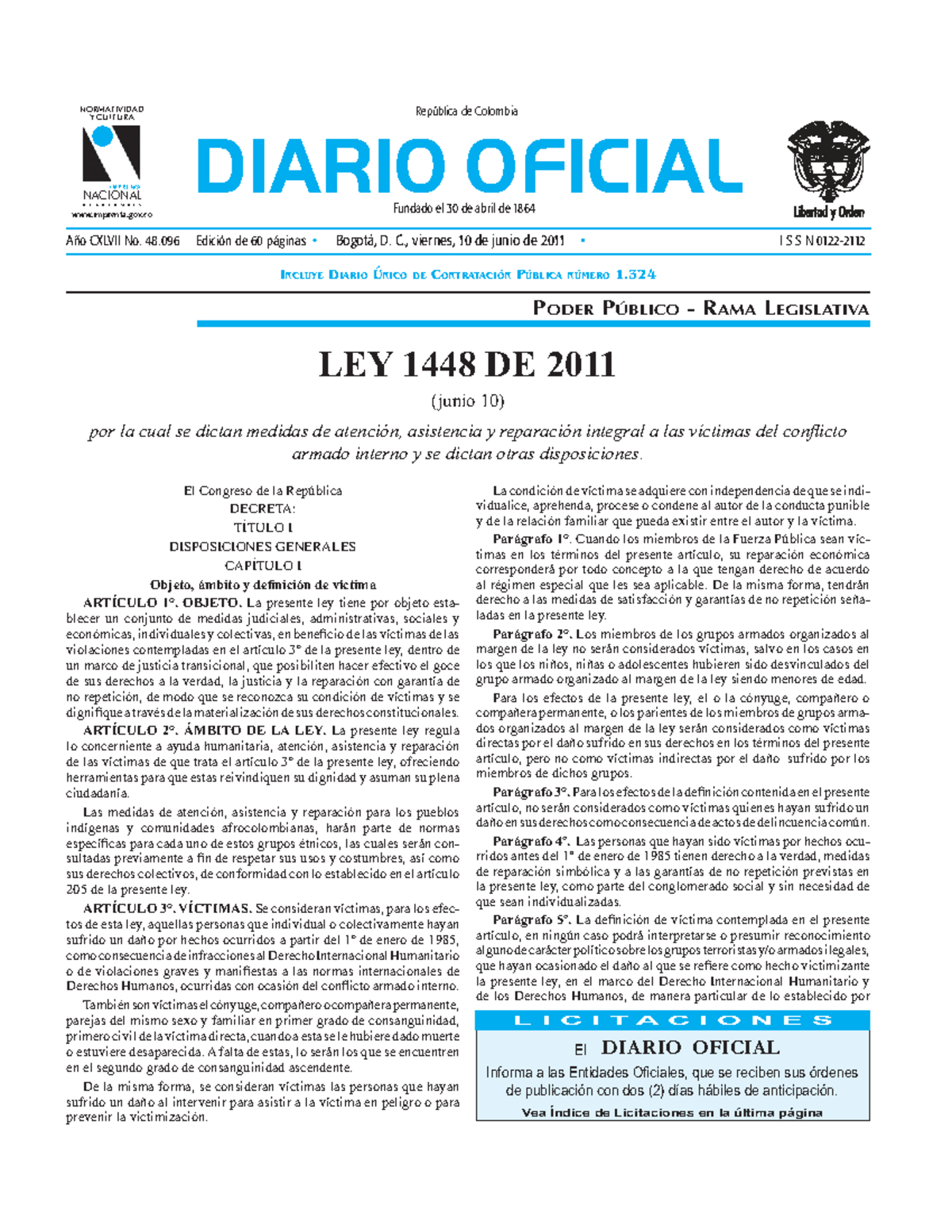 Normatividad y Cultura en Colombia: Diario Oficial CXLVII No. 48.096 ...