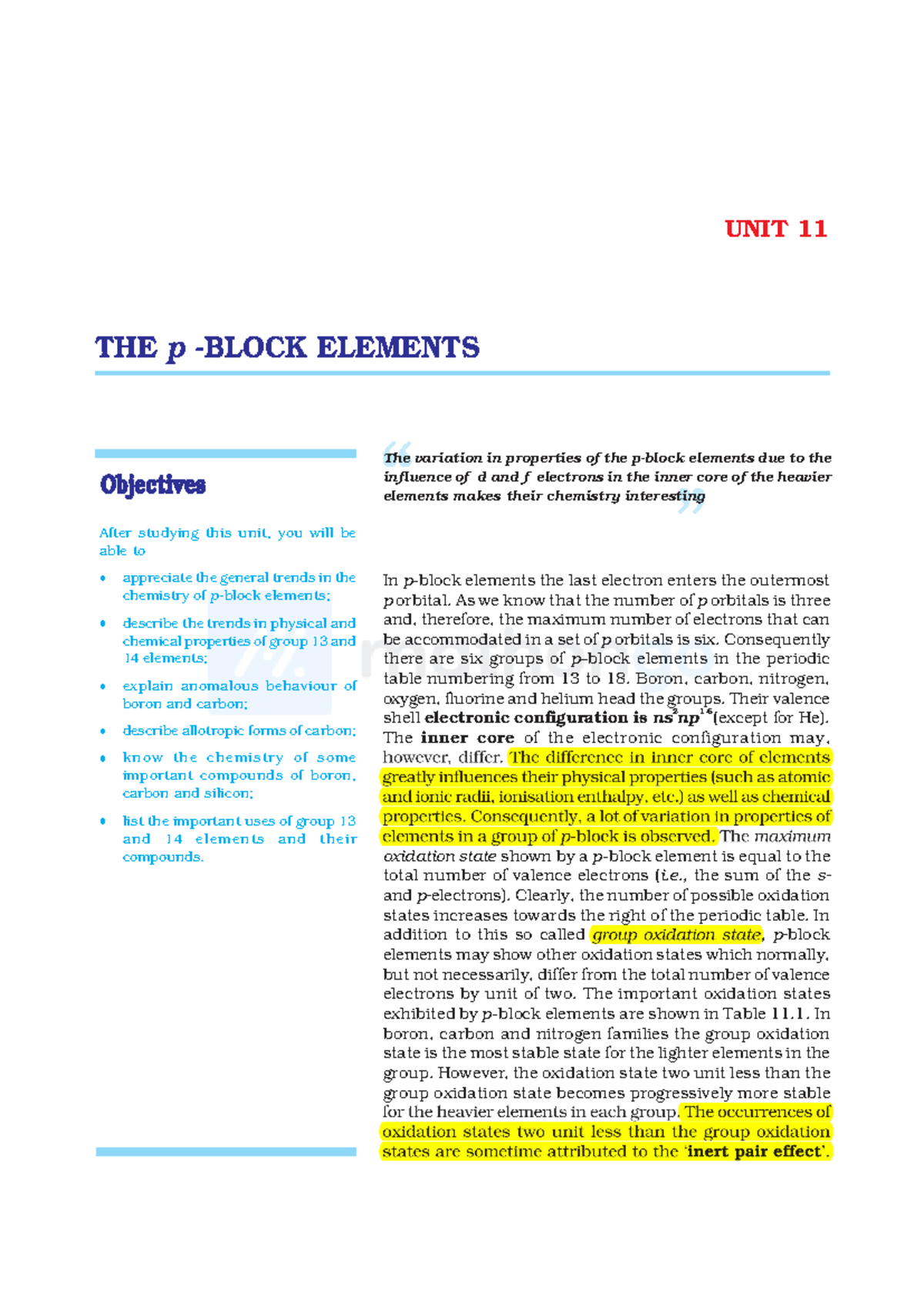 P Block Elements Ncert Highlighted Class 11 - THE p-BLOCK ELEMENTS 307 ...