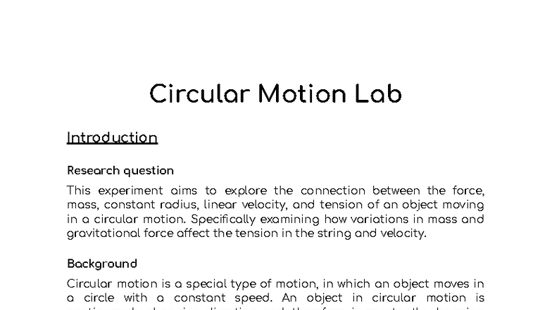 Circular Motion Lab Report: Analyzing Force and Tension Effects - Studocu
