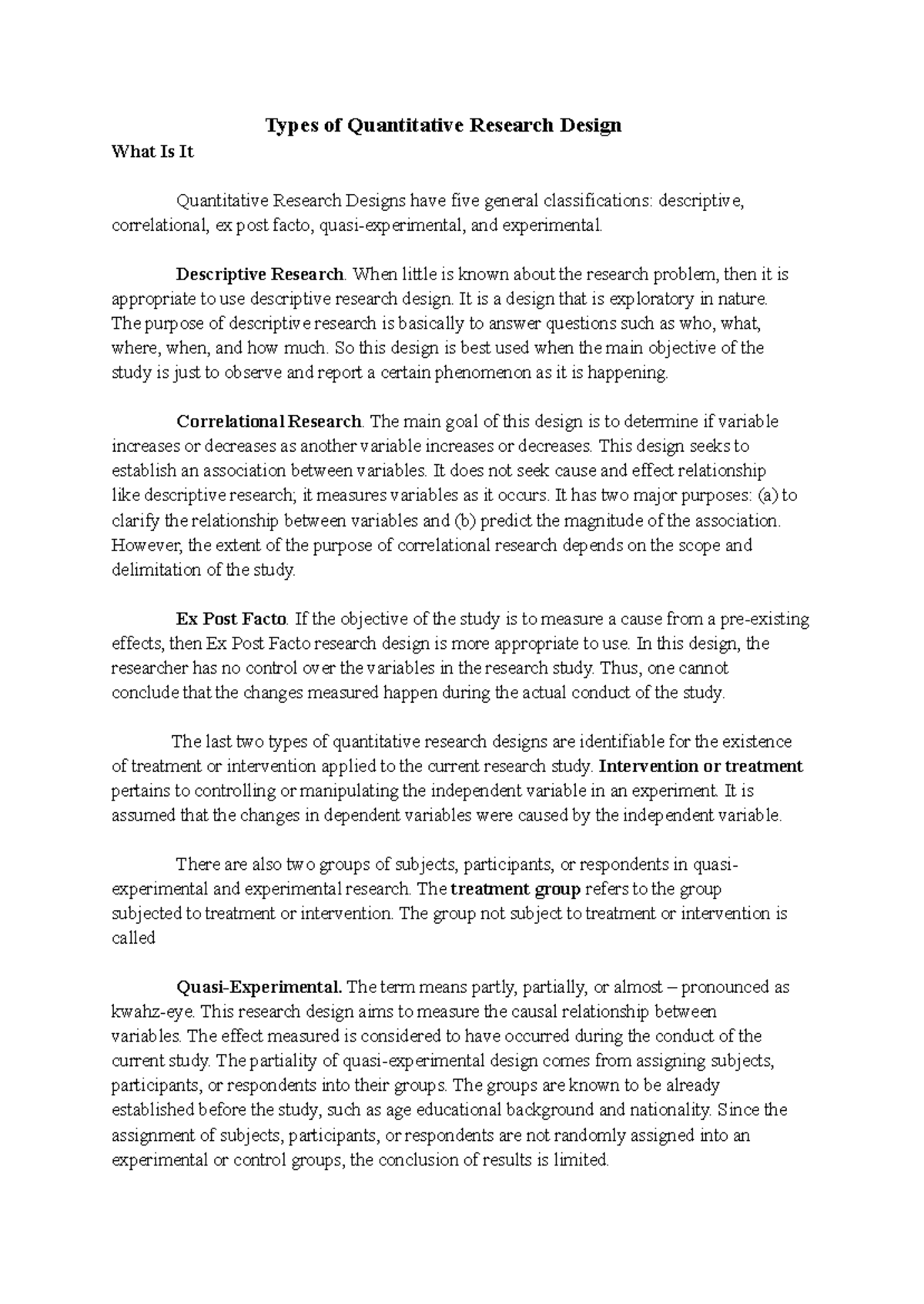 Quantitative Research Designs: Types, Goals, & Manipulation - Studocu