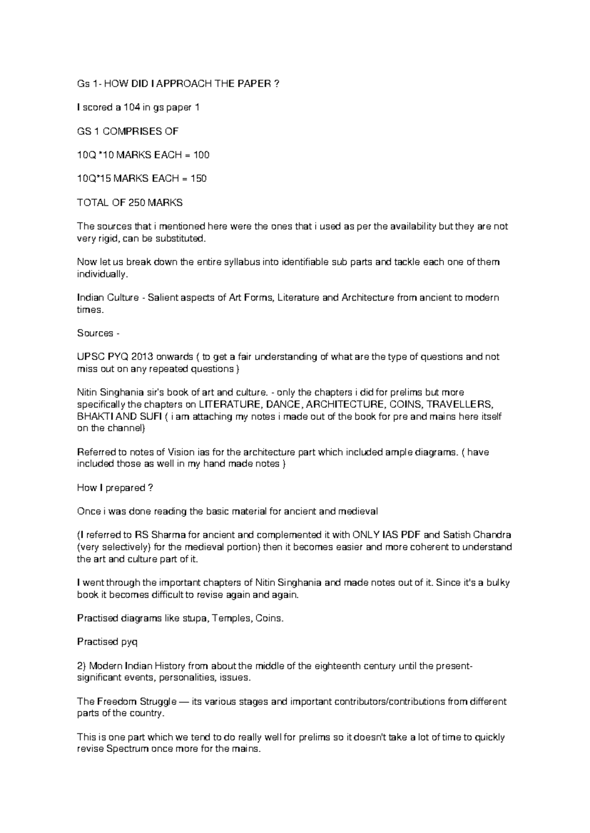 GS 1 Strategy: My Approach to Scoring 104 in GS Paper 1 - Studocu