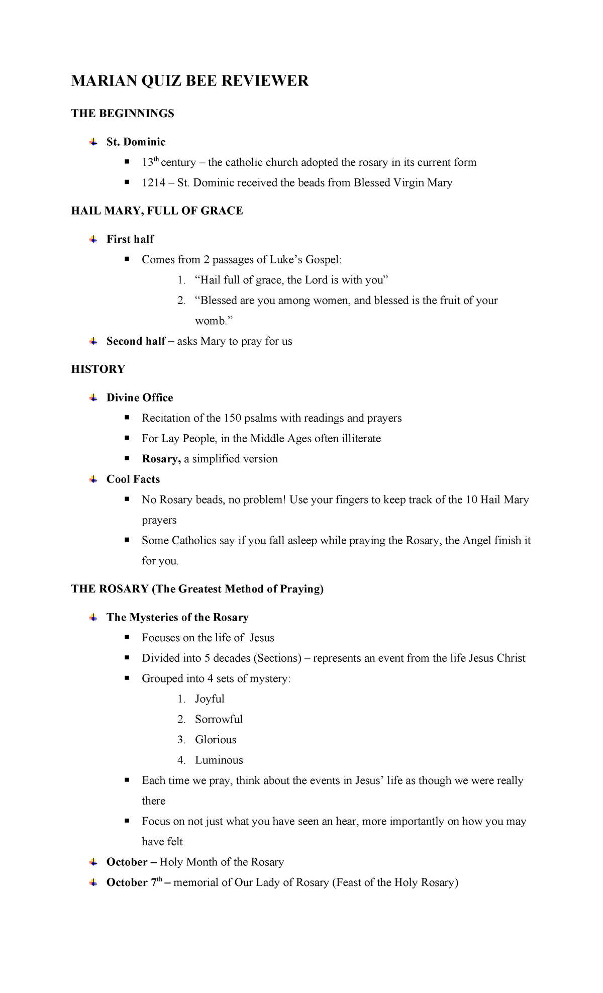 Marian QUIZ BEE Reviewer: Insights on the Rosary and Early Church ...