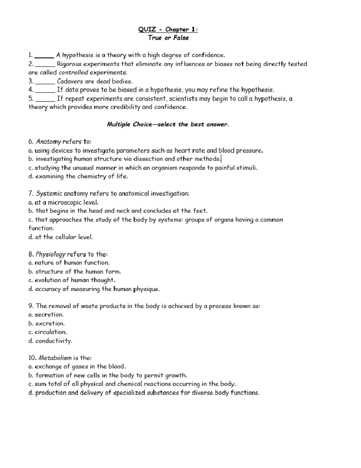 QUIZ Chapter 1: True or False Questions and Answers - Studocu