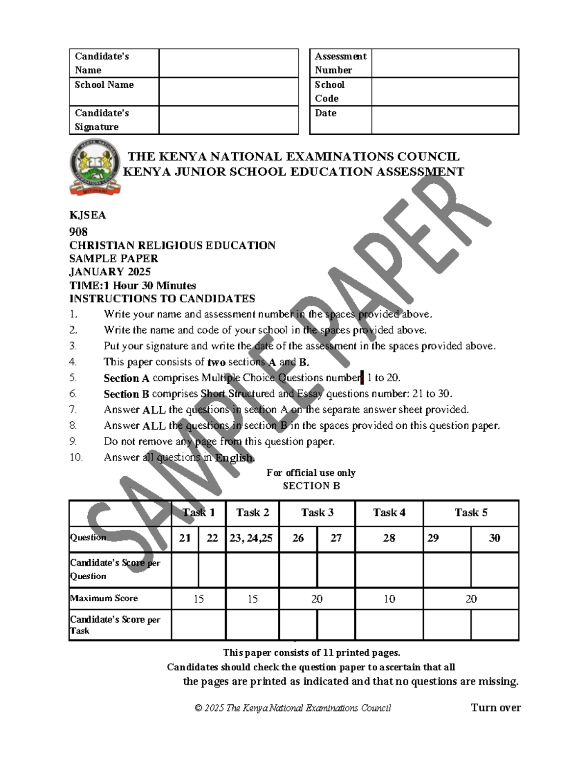 CRE - Kjsea cbc piloted papers - Candidate’s Name Assessment Number ...