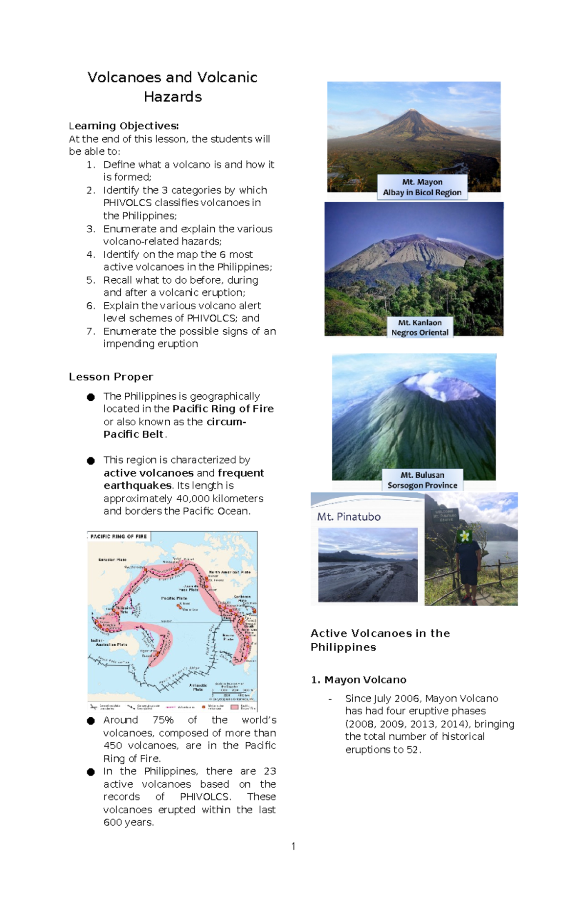 DRR Lesson on Volcanic Hazards and PHIVOLCS Classification - Studocu