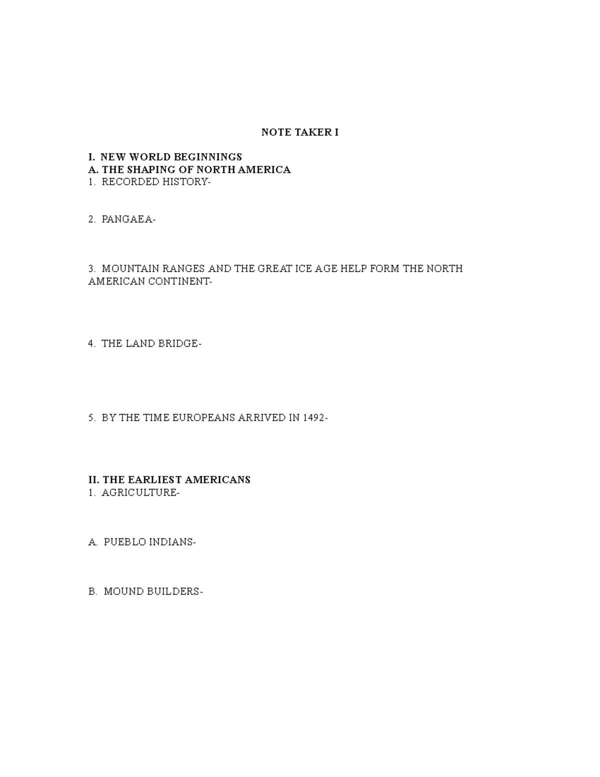 APUSH 101: Note Taker on Early American History and Colonization - Studocu