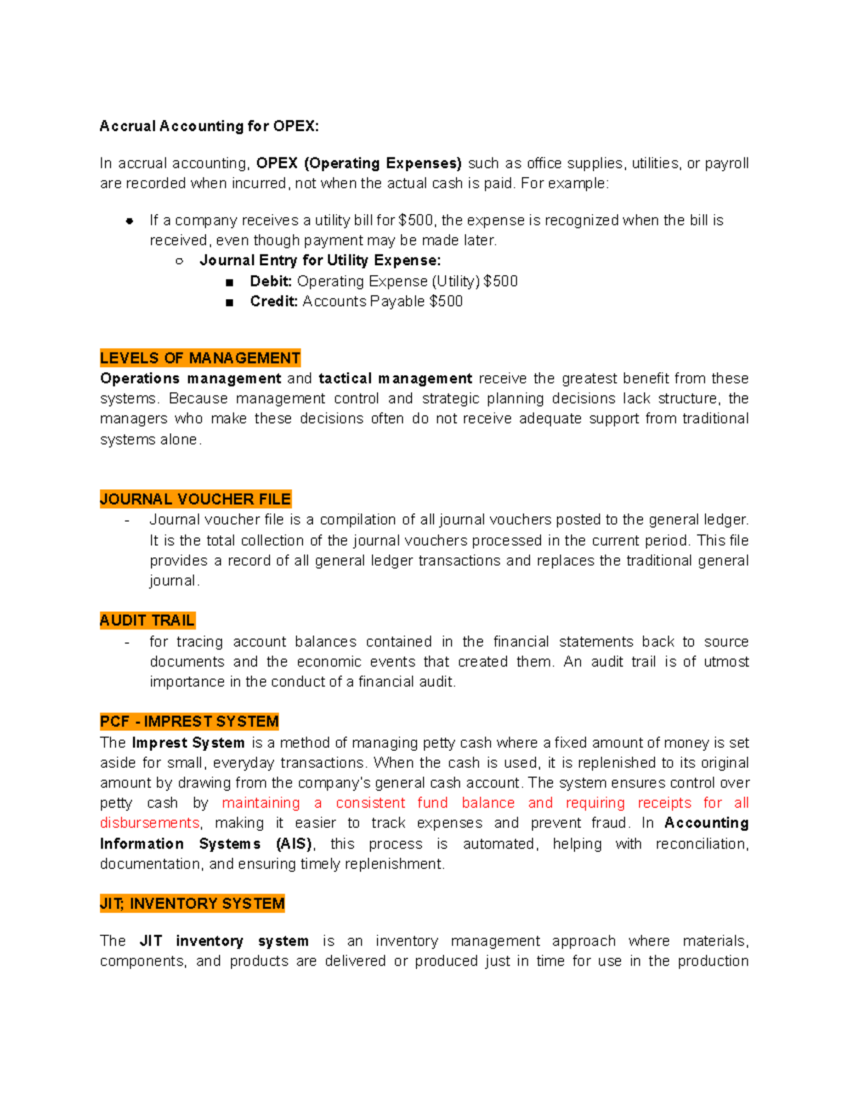 Accrual Accounting & OPEX Management: Key Concepts & JIT Inventory - Studocu