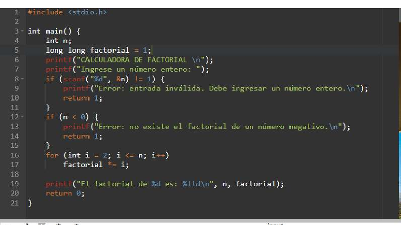 2.3 Cálculo de Factorial - Código en C - Studocu