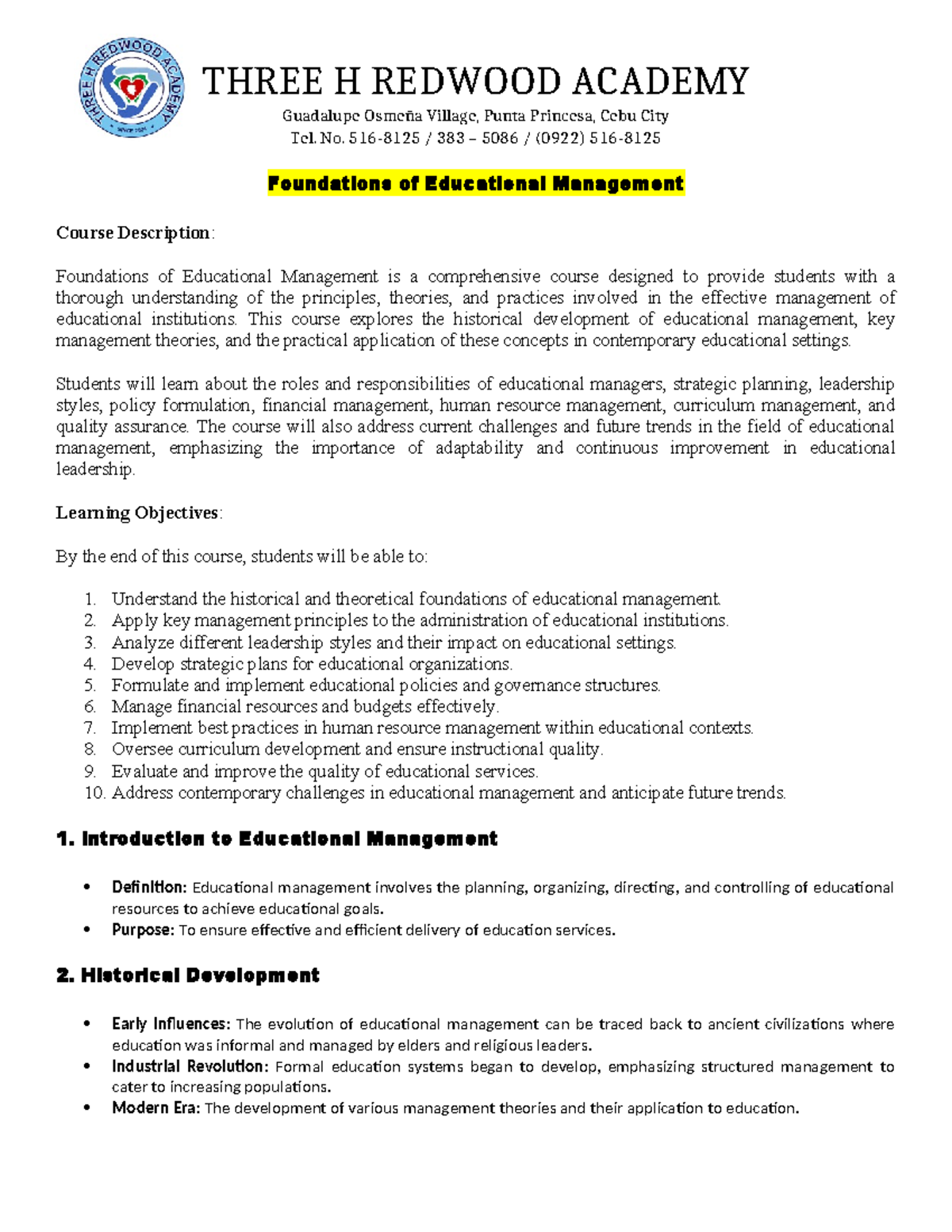 Foundations of Educational Management Course Overview and Key Concepts ...