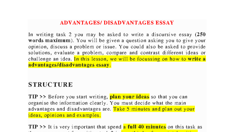 Advantages and Disadvantages Essay (Task 2) - Studeersnel