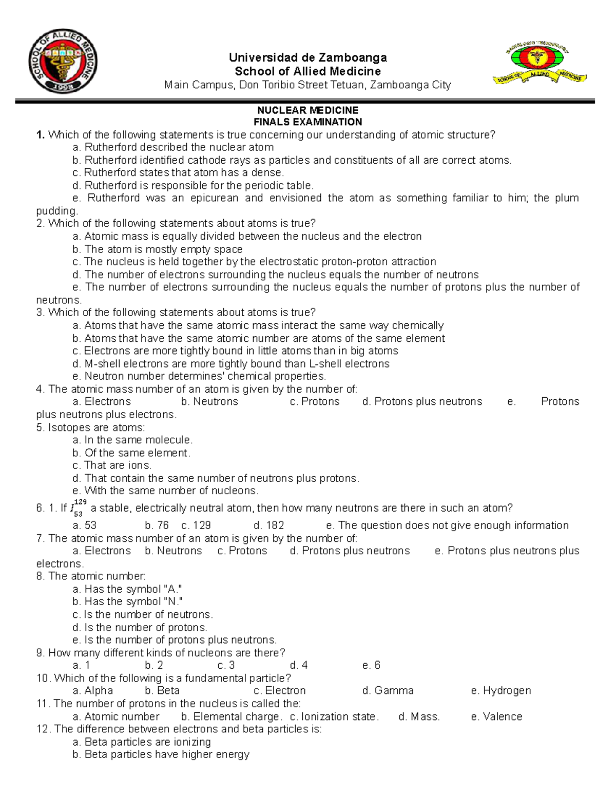 Nuclear Medicine NUCMED 101 Final Exam Review Notes - Studocu