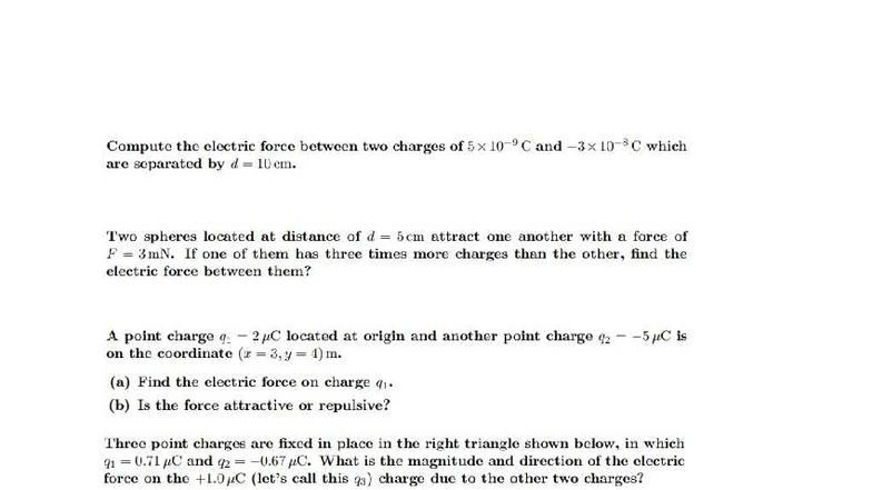 Electric Force Calculations: Charge Interactions and Equilibrium (PHYS ...