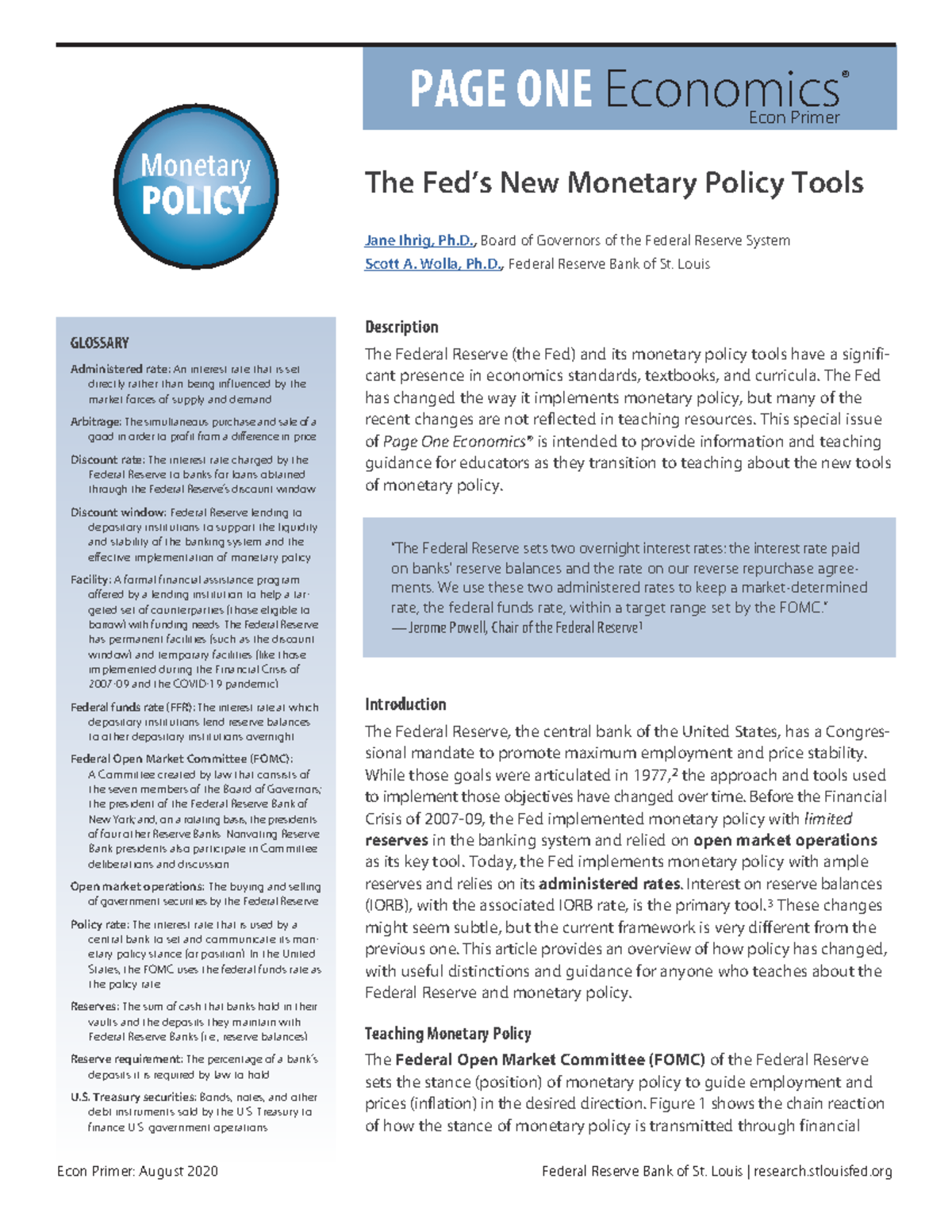 The Fed's New Monetary Policy Tools: A Teaching Econ Primer - Studocu
