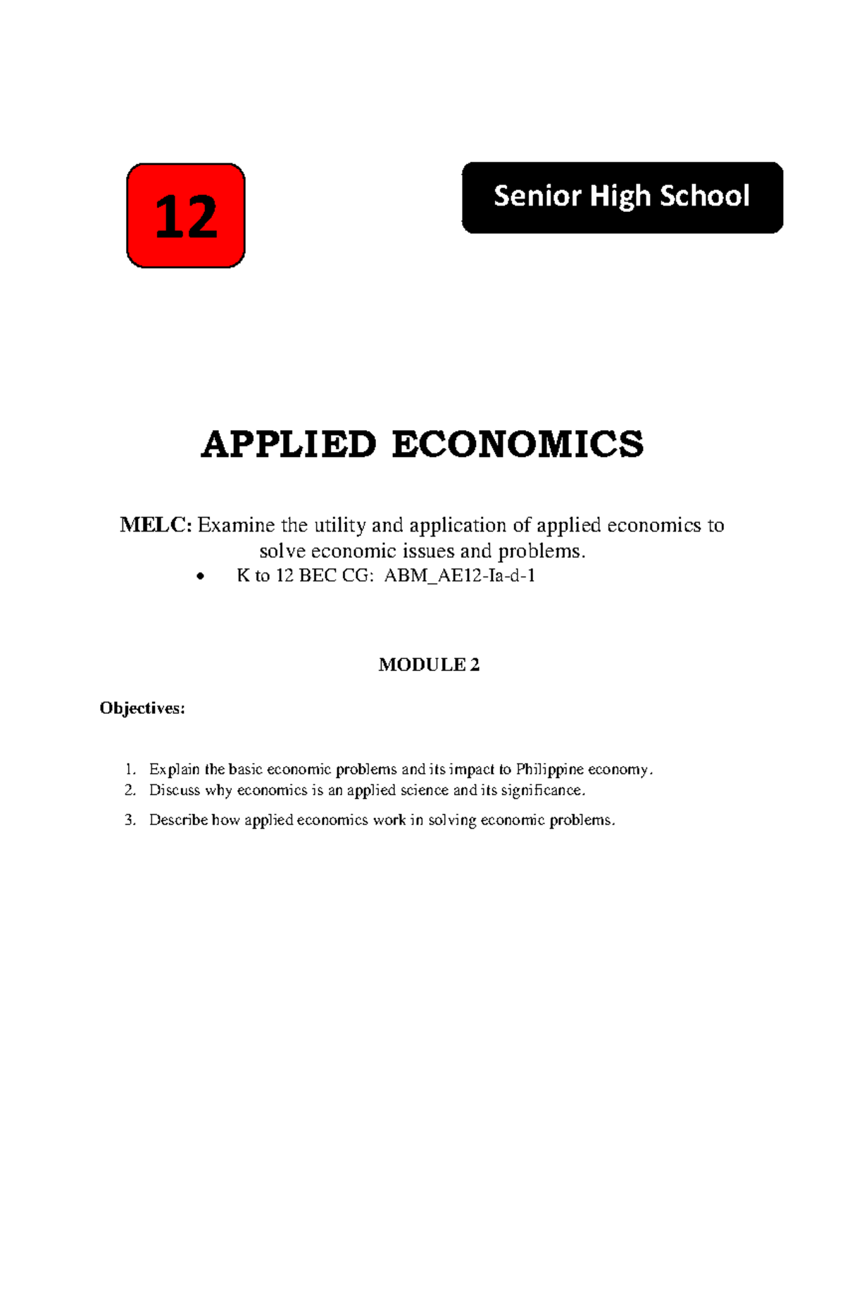 Module 2: Applied Economics Overview & Activities (ABM_AE12) - Studocu