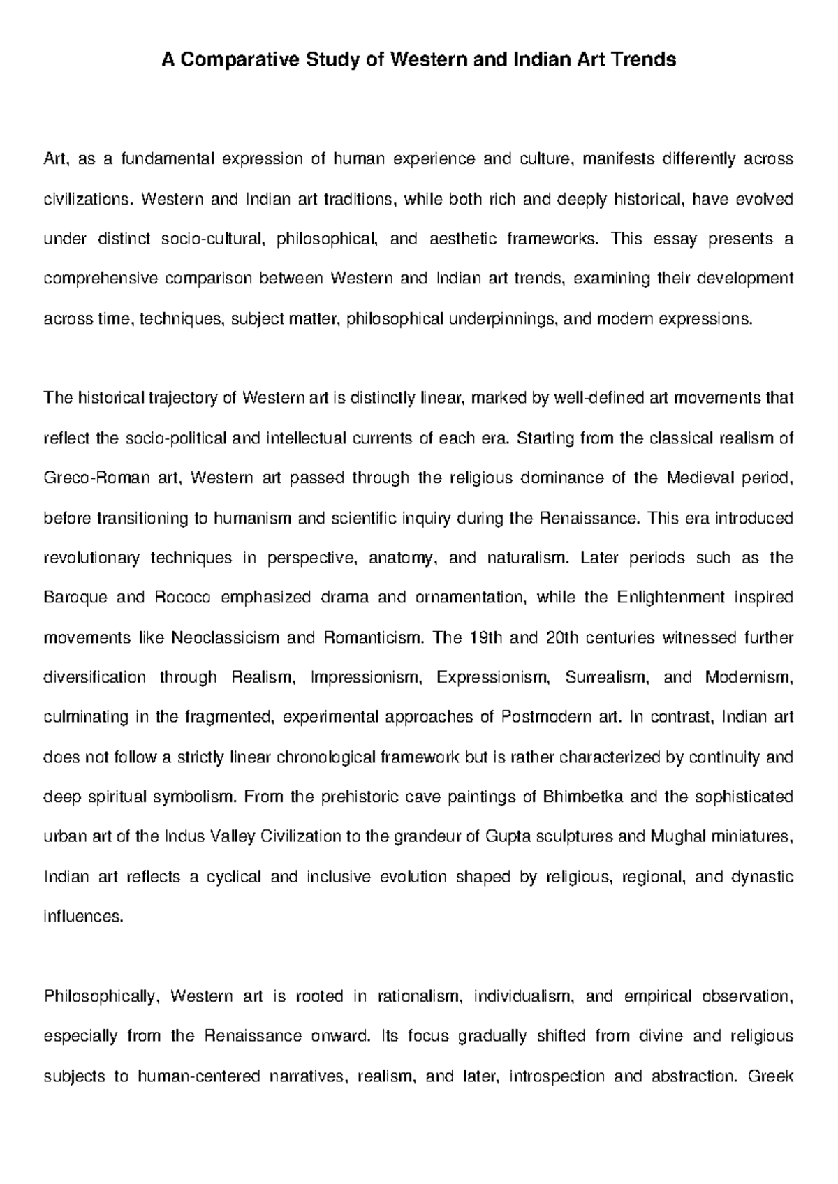 Comparative Analysis of Western and Indian Art Trends - Studocu