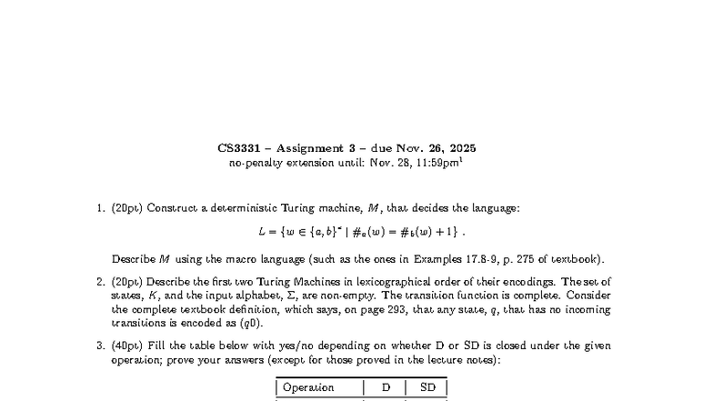 CS3331 Assignment 3: Turing Machines and Language Proving - Studocu