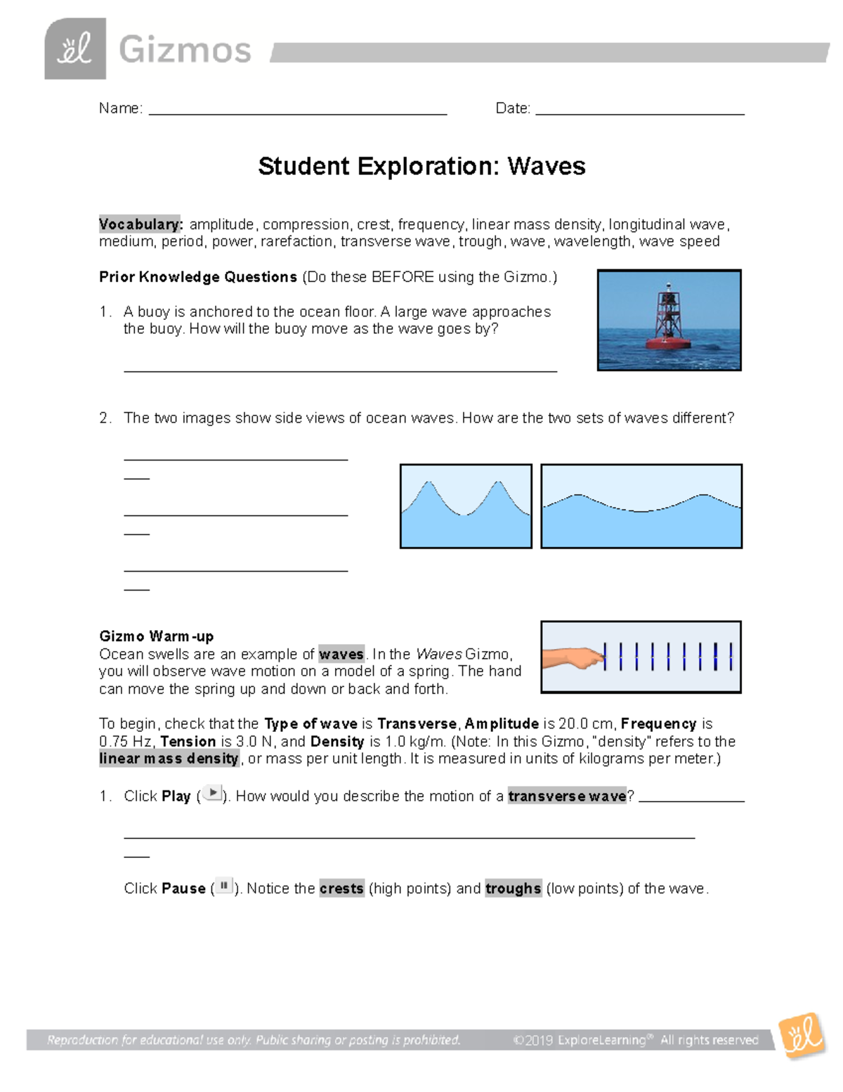 Waves SE - ygthfgrfedw - Name: Date: Student Exploration: Waves ...