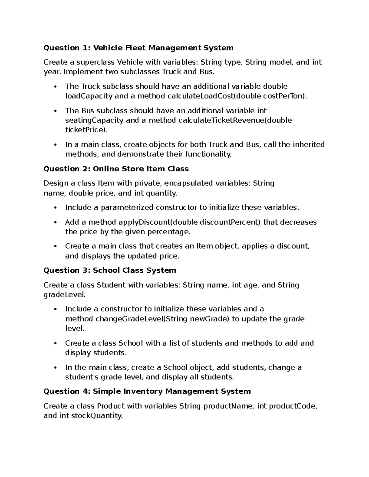 Informatics 1B: Practice Questions on OOP Concepts and Class Design ...