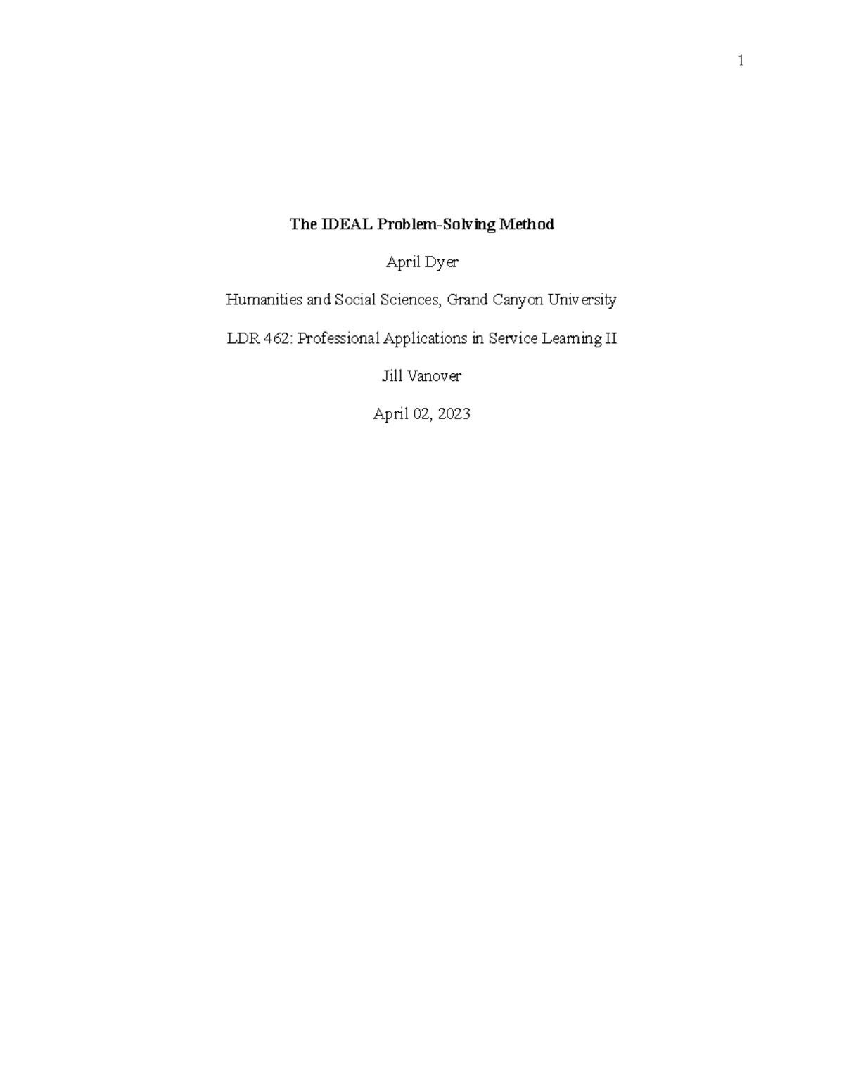 LDR-462 IDEAL Problem-Solving Method Study Analysis and Application ...