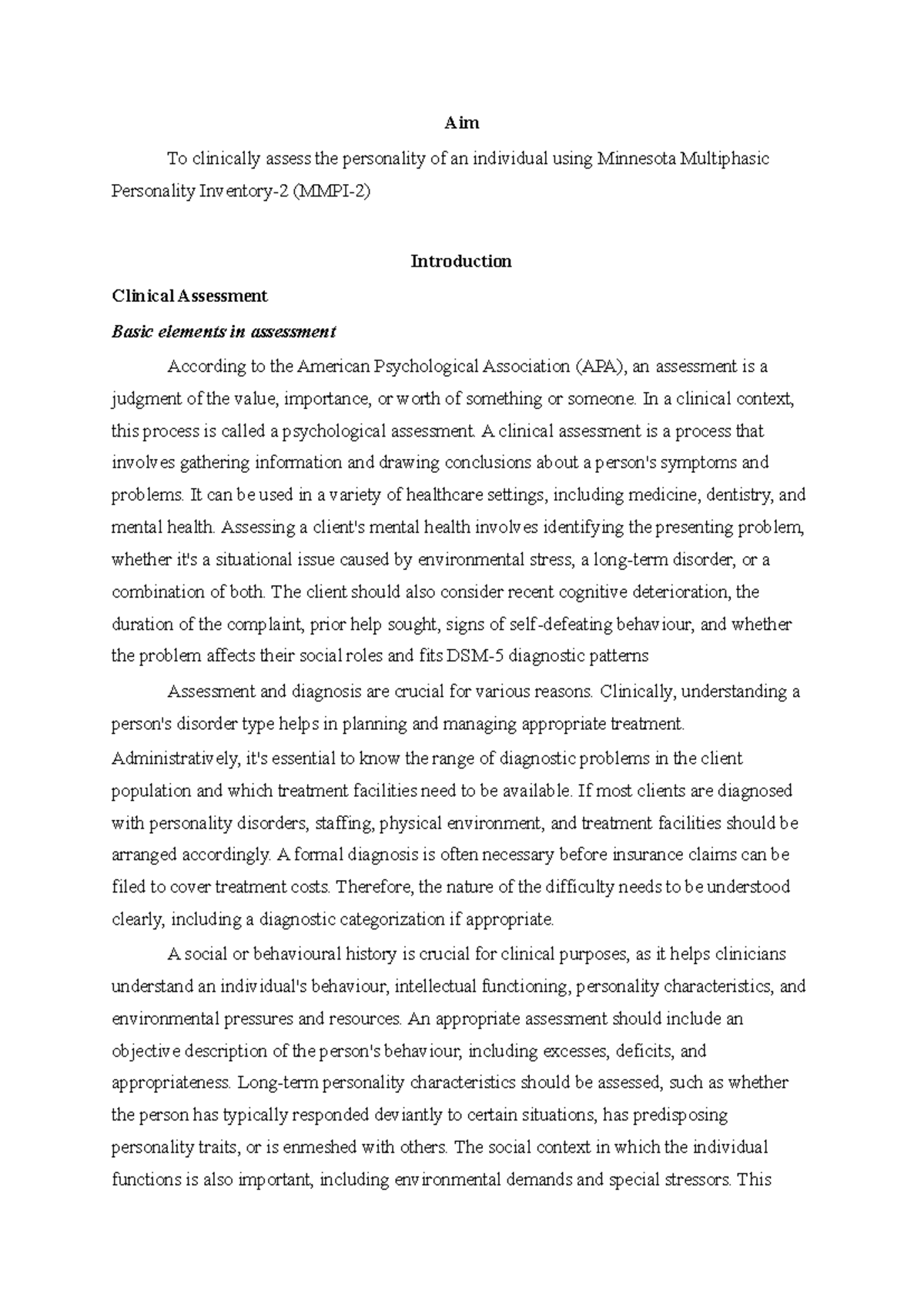 PMD Practical Draft-1: Clinical Assessment using MMPI-2 Techniques ...