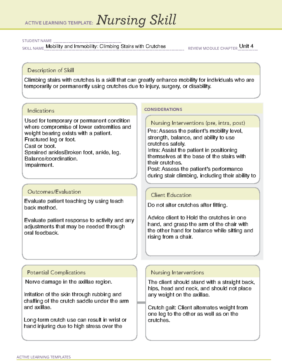 ACTIVE LEARNING TEMPLATE: Nursing Skill - Climbing Stairs with Crutches ...