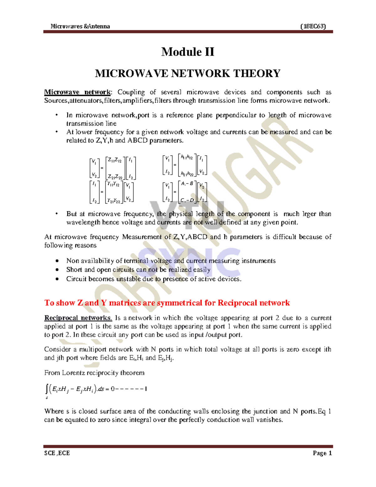 Microwave Network Theory Notes (18EC63) - Module II - Studocu