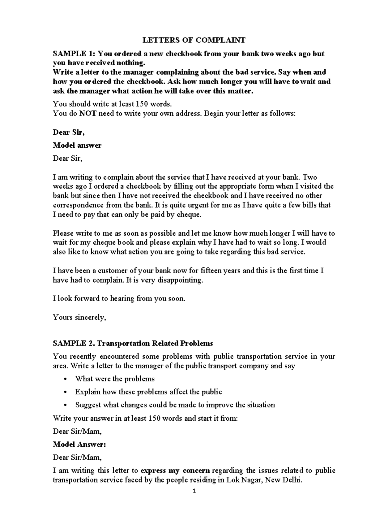 Letters of Complaint: Model Answers and Guidelines for Writing - Studocu
