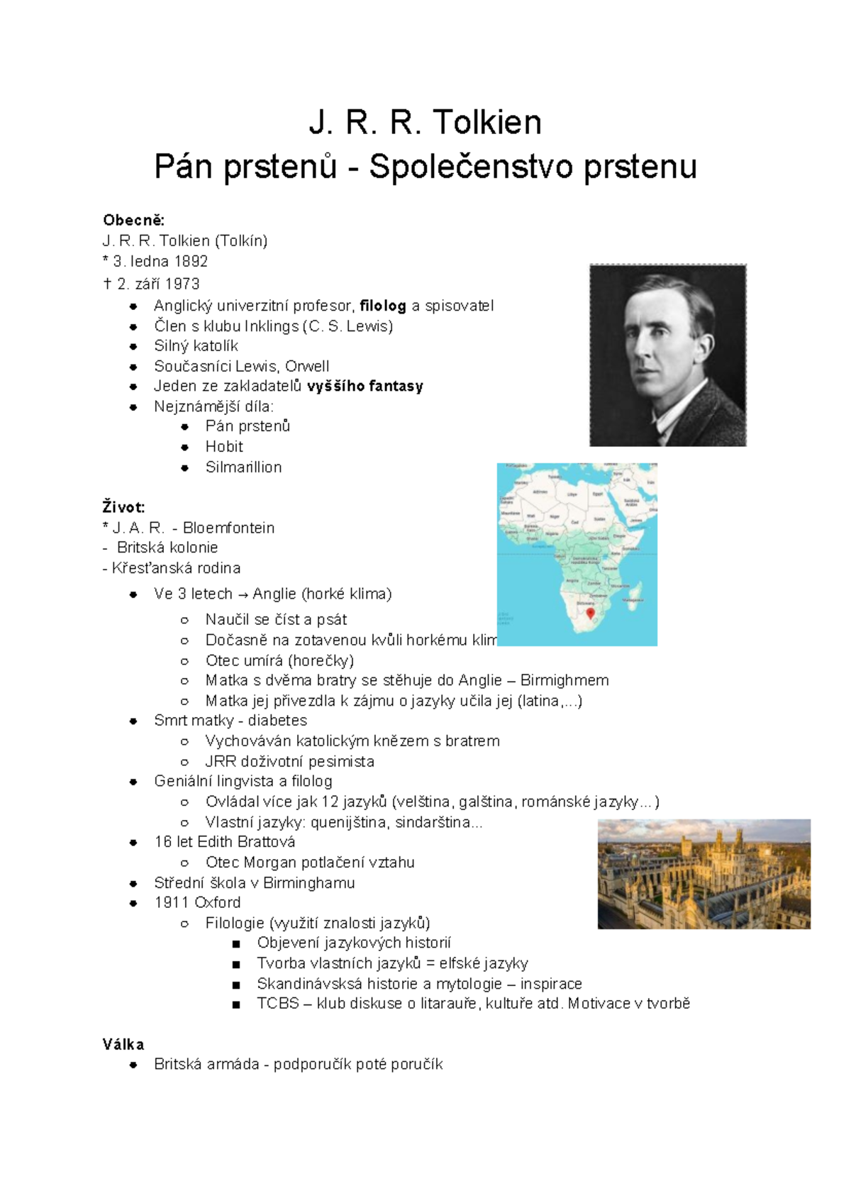 J. R. R. Tolkien - Maturitní četba: Pán prstenů a jeho svět - Studocu
