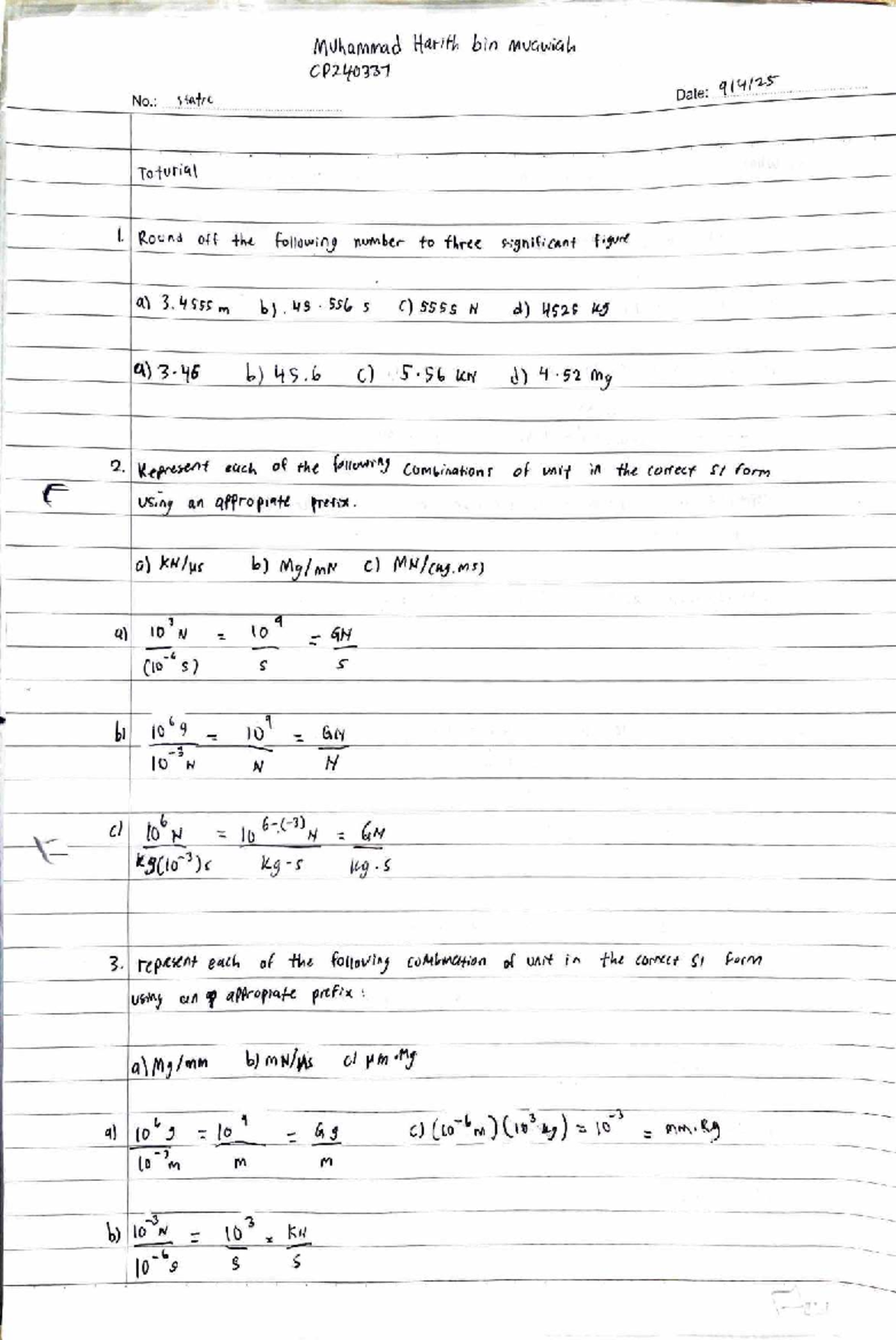 Static Tutorial 1: Significant Figures and SI Unit Conversions - Studocu