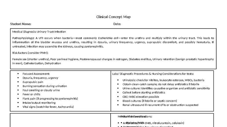 Clinical Concept Map: UTI Diagnosis & Nursing Goals - Studocu