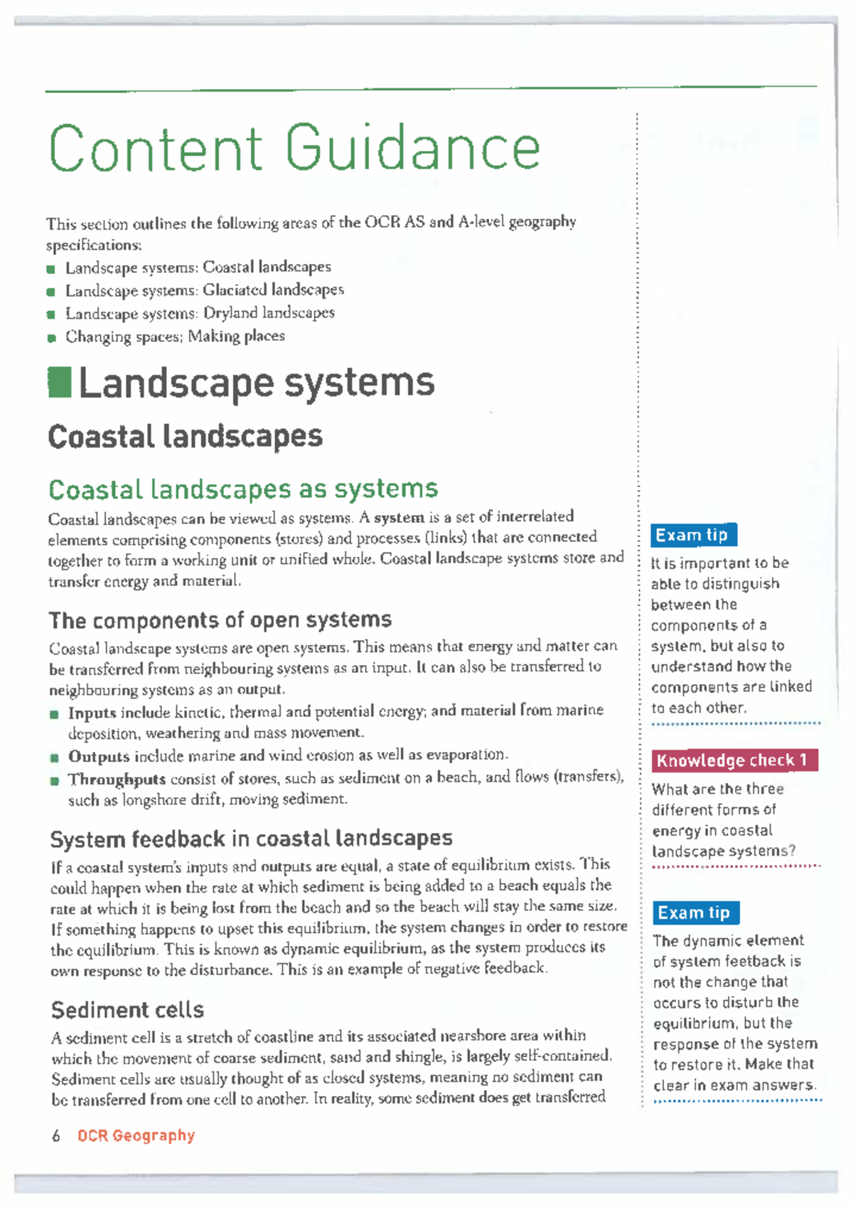 OCR Geography Coasts Content Revision: Landscape Systems and Processes ...