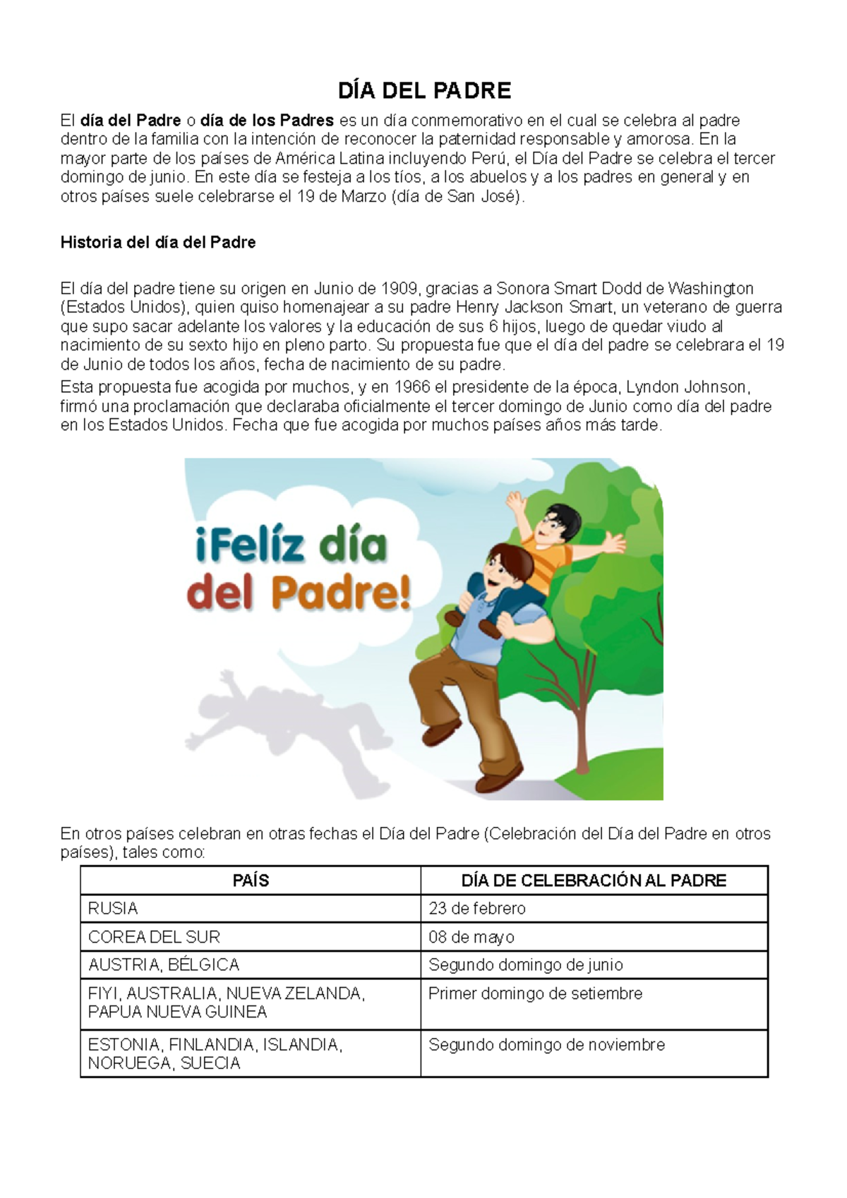 DÍA DEL Padre - TRABAJO POR FECHA CIVICA - DÍA DEL PADRE El día del Padre o día de los Padres es ...