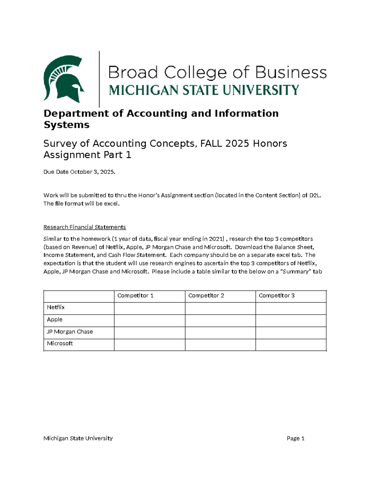 Honors Assignment Part 1: Survey of Accounting Concepts (ACC 2025 ...
