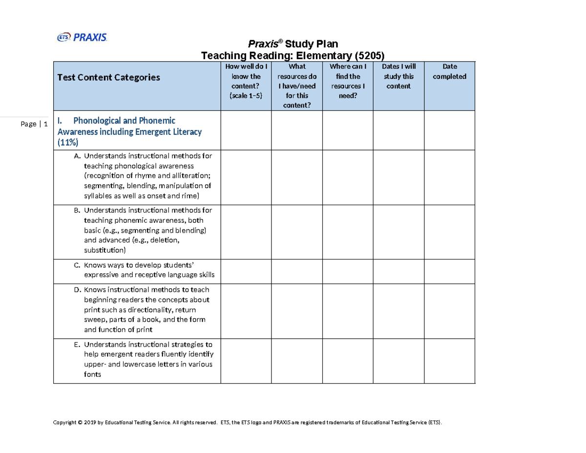 Study Plan for Teaching Reading: Elementary (5205) Test Content Guide ...