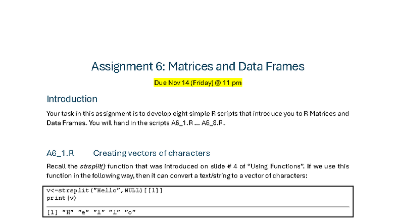Assignment 6: R Scripts for Matrices & Data Frames - Studocu