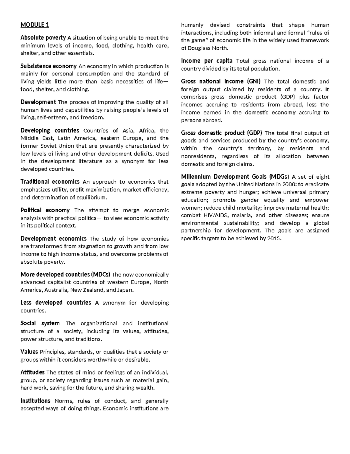 ECON DEV Midterm Study Guide: Key Concepts & Definitions - Studocu