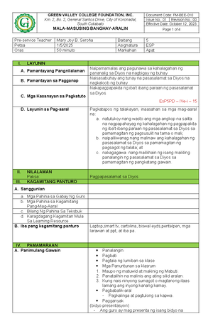 Sample English 4AS Detailed Lesson PLAN Students COPY - Green Valley ...
